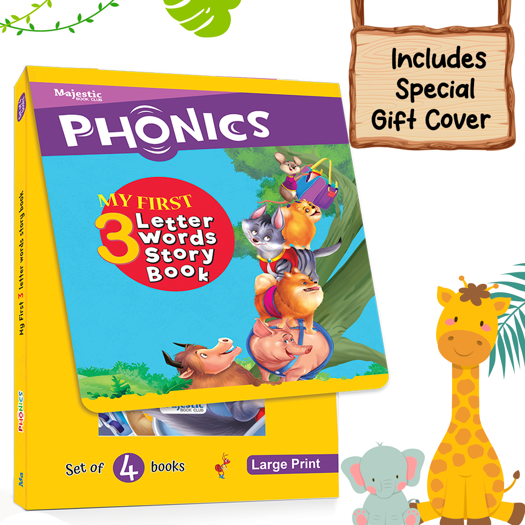 Phonics 3 letter words reading book, set of 4 books for early readers.